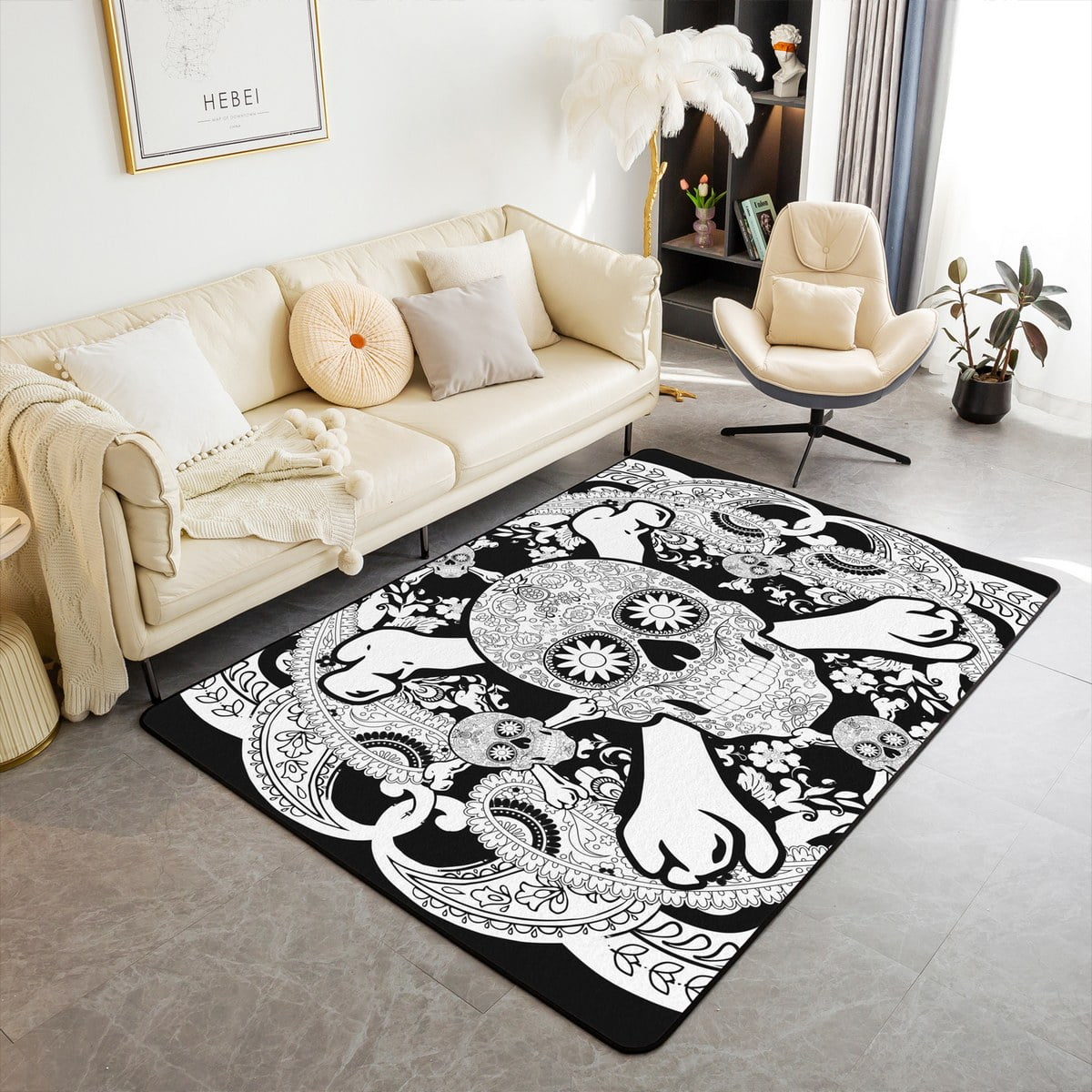 Sugar Skull Indoor Floor Mat For Adults Men,Horror Skeleton Carpet 3x5 ...