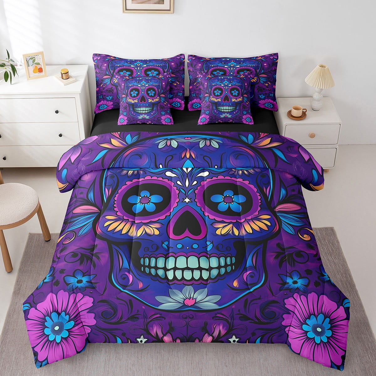 Sugar Skull Comforter Set Full Size,Halloween Gothic Bedding Set ...