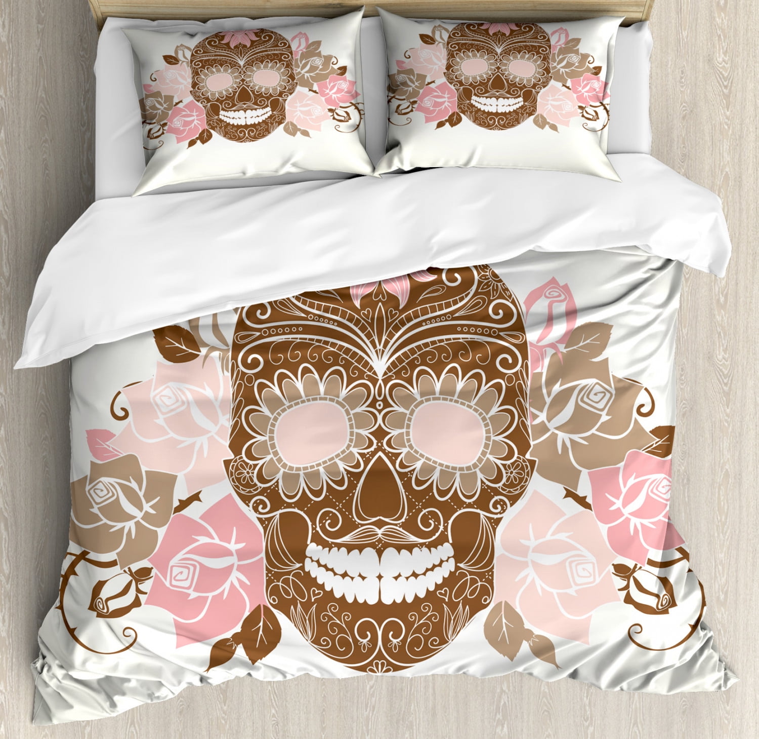 Sugar Skull King Size Duvet Cover Set, Romantic Sugar Skull Figure with ...