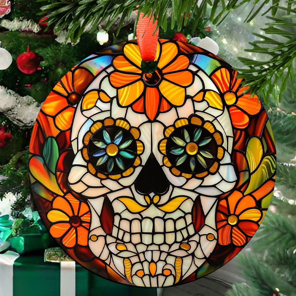 Sugar Skull with Marigolds: Ornament Style Wall or Window Hanging, 2025 ...
