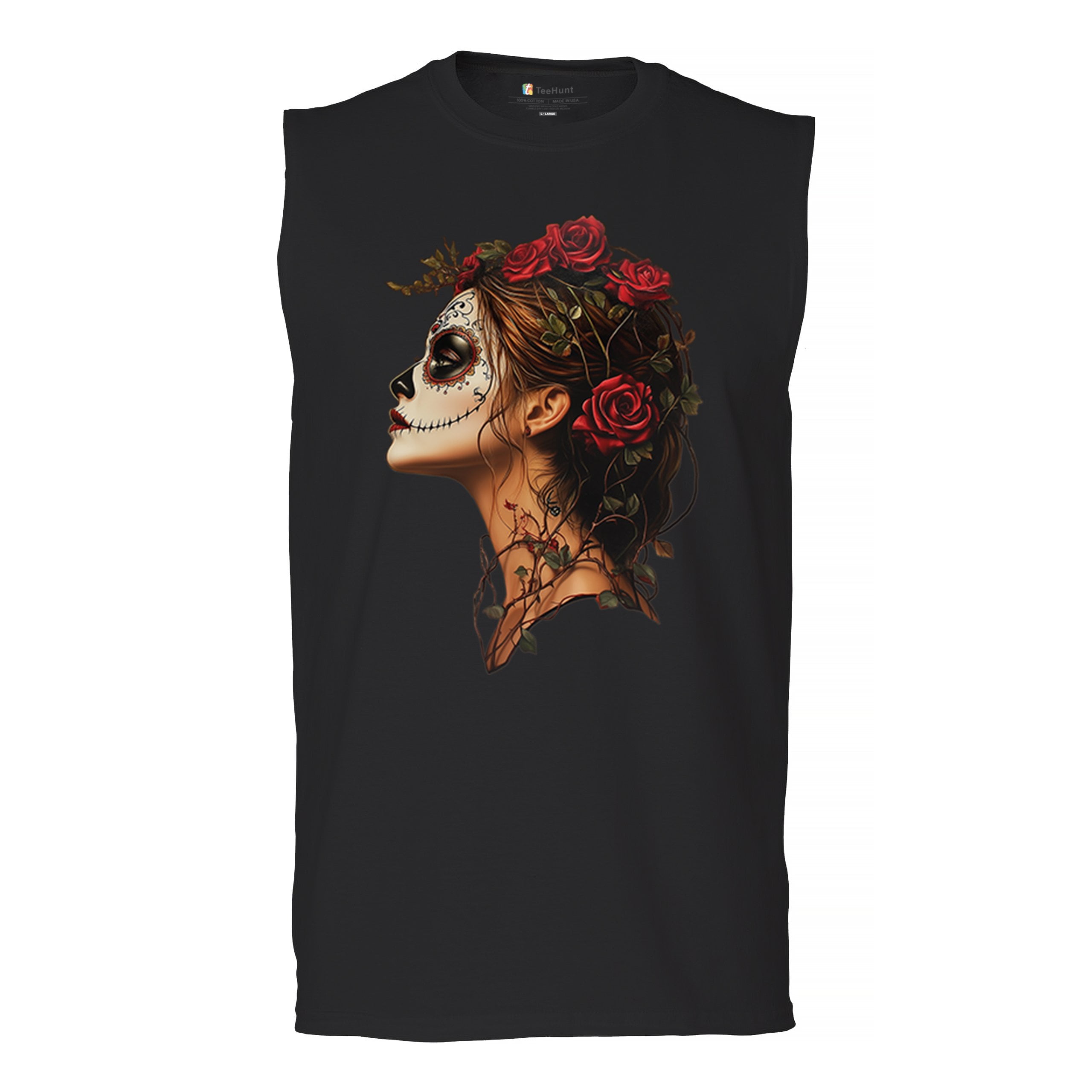 Sugar Skull Profile Muscle Shirt Dia de Los Muertos Day of Dead ...