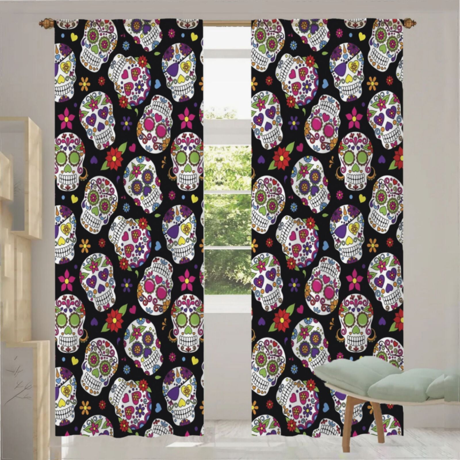 Sugar Skull Roses Designs Curtains for Living Room Bedroom Decor ...