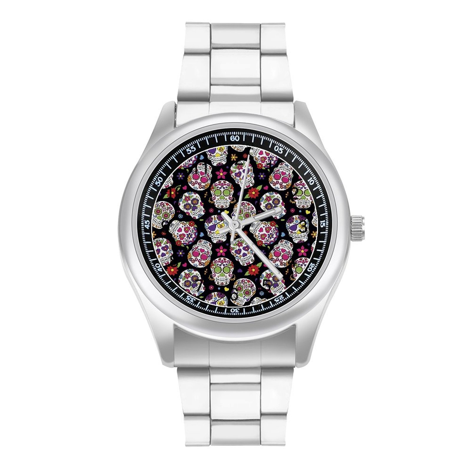 Sugar Skull Roses Designs Wrist Watches for Men Metal Band Watch ...