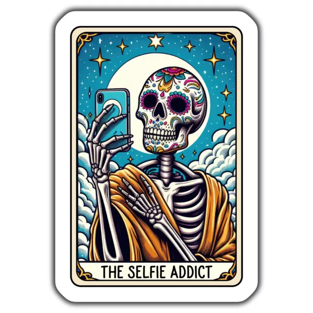 Sugar Skull Selfie Addict Sticker, Colorful Skeleton Sticker, Skeleton ...