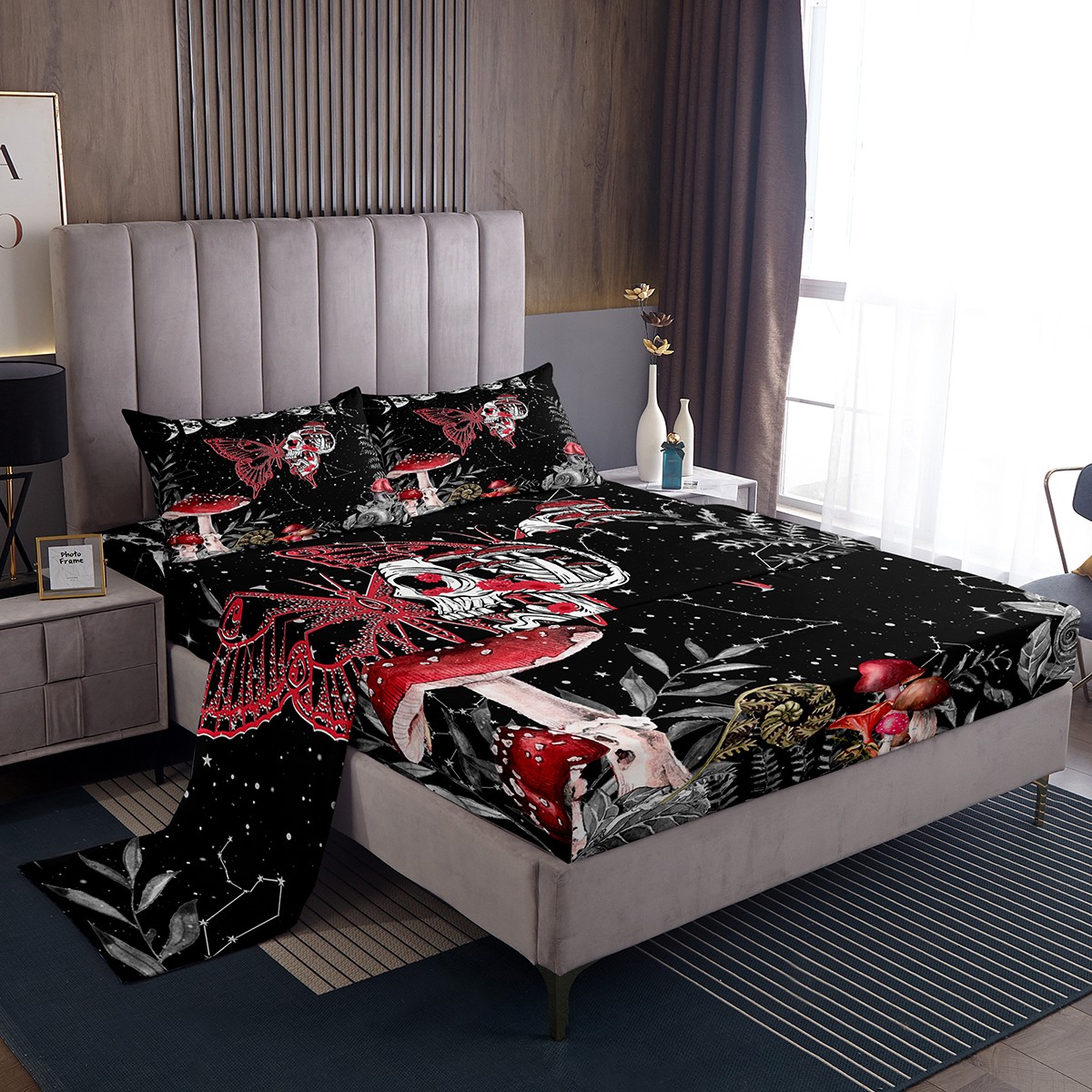 Sugar Skull Sheet Set Queen Sun and Moon Bed Sheets Set Hippie Mushroom ...