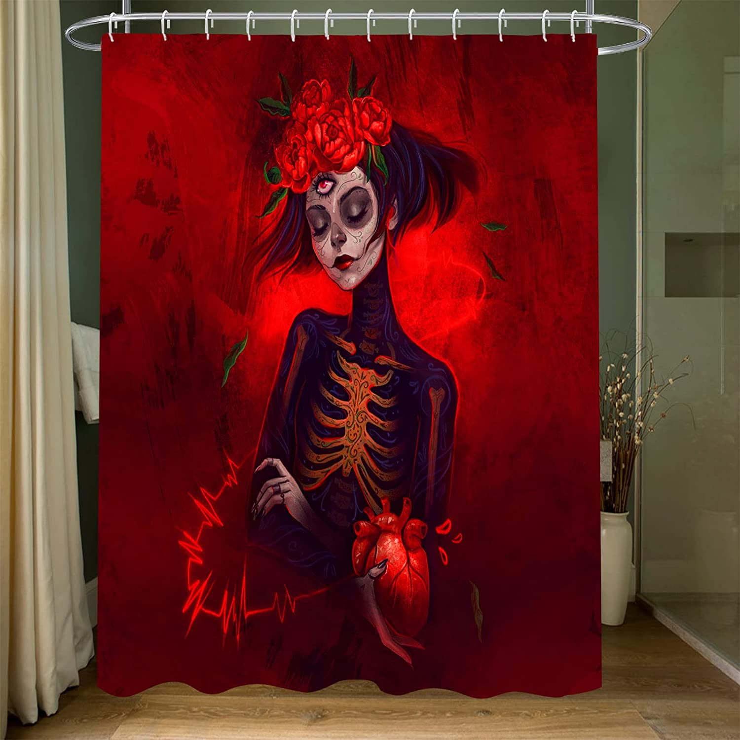 Sugar Skull Shower Curtain,Gothic Skeleton Girls Shower Curtains Set ...