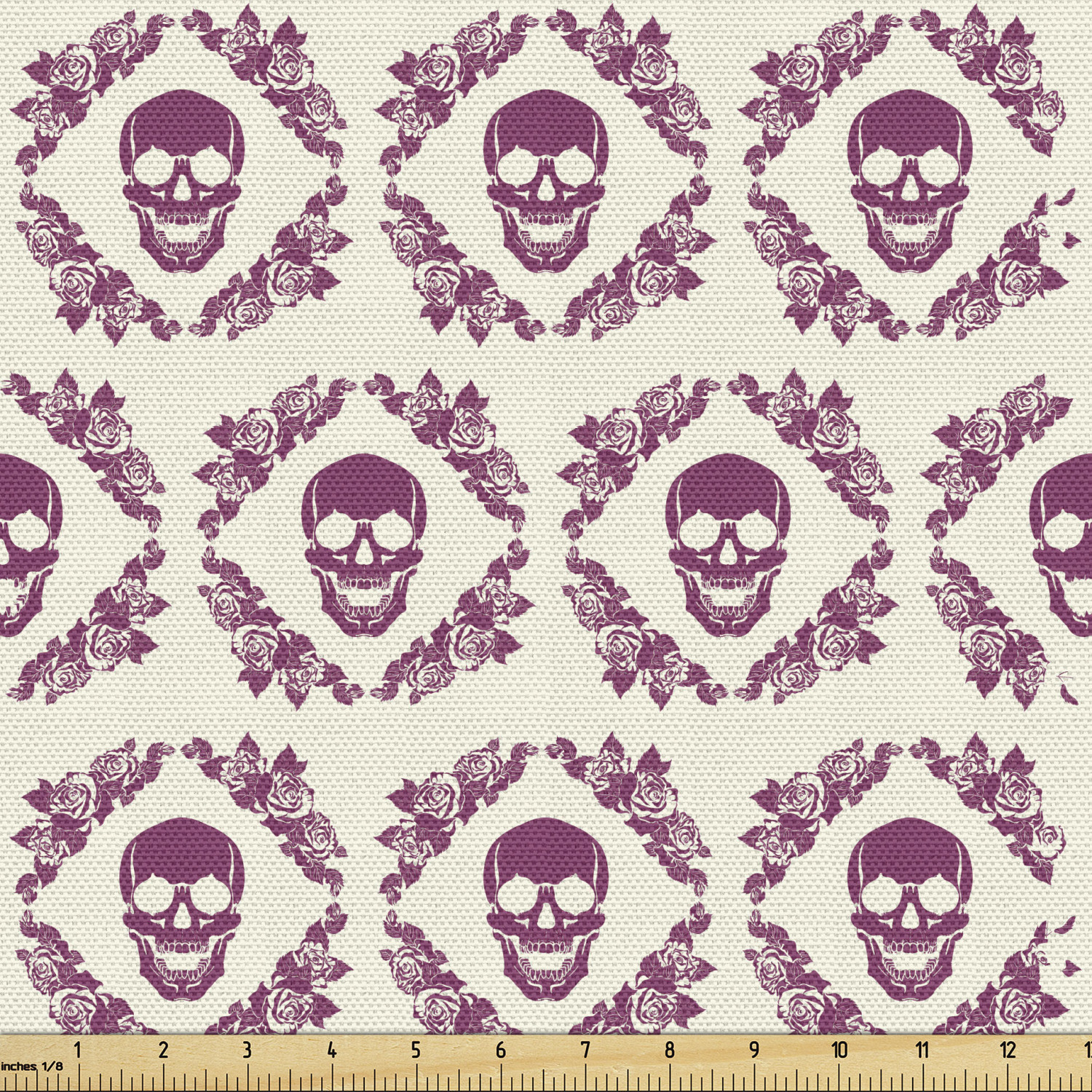 Ambesonne Sugar Skull Fabric by the Yard Upholstery, Maroon Motif ...