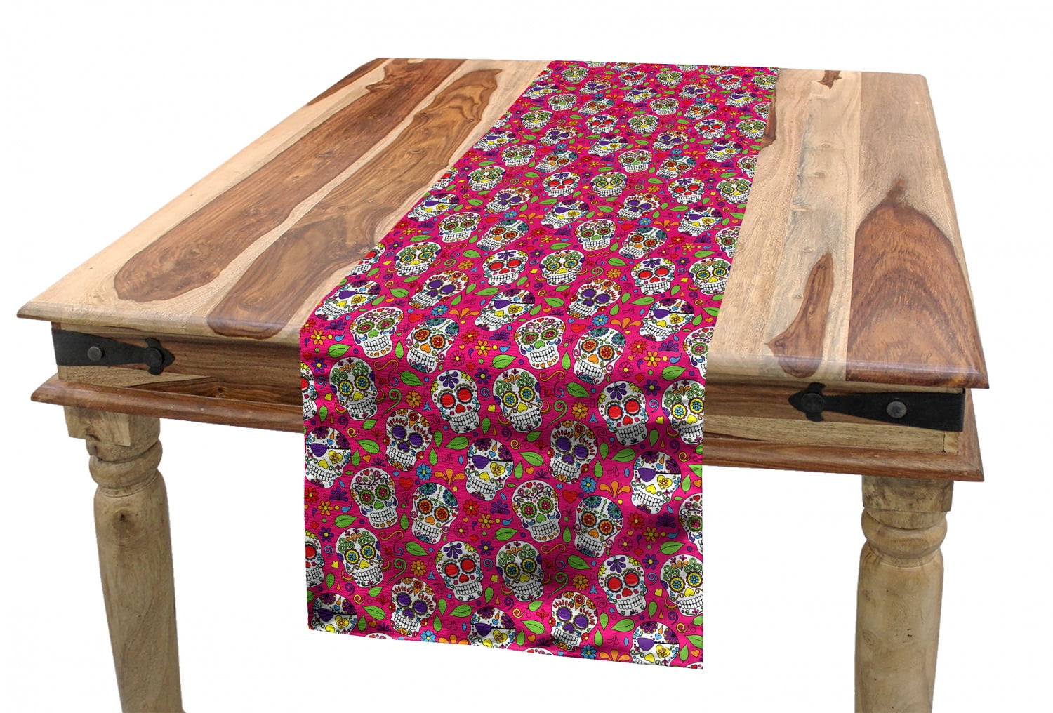 Sugar Skull Table Runner, All Saints Day Oriental Mexican Flowers ...