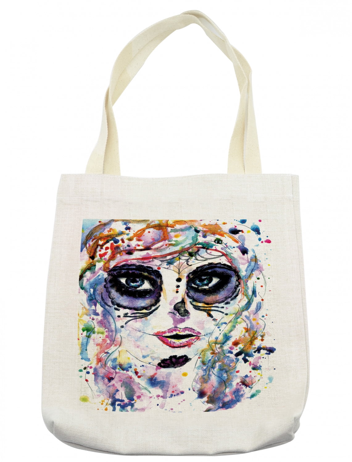 Sugar Skull Tote Bag, Halloween Girl Sugar Skull Makeup Watercolor ...