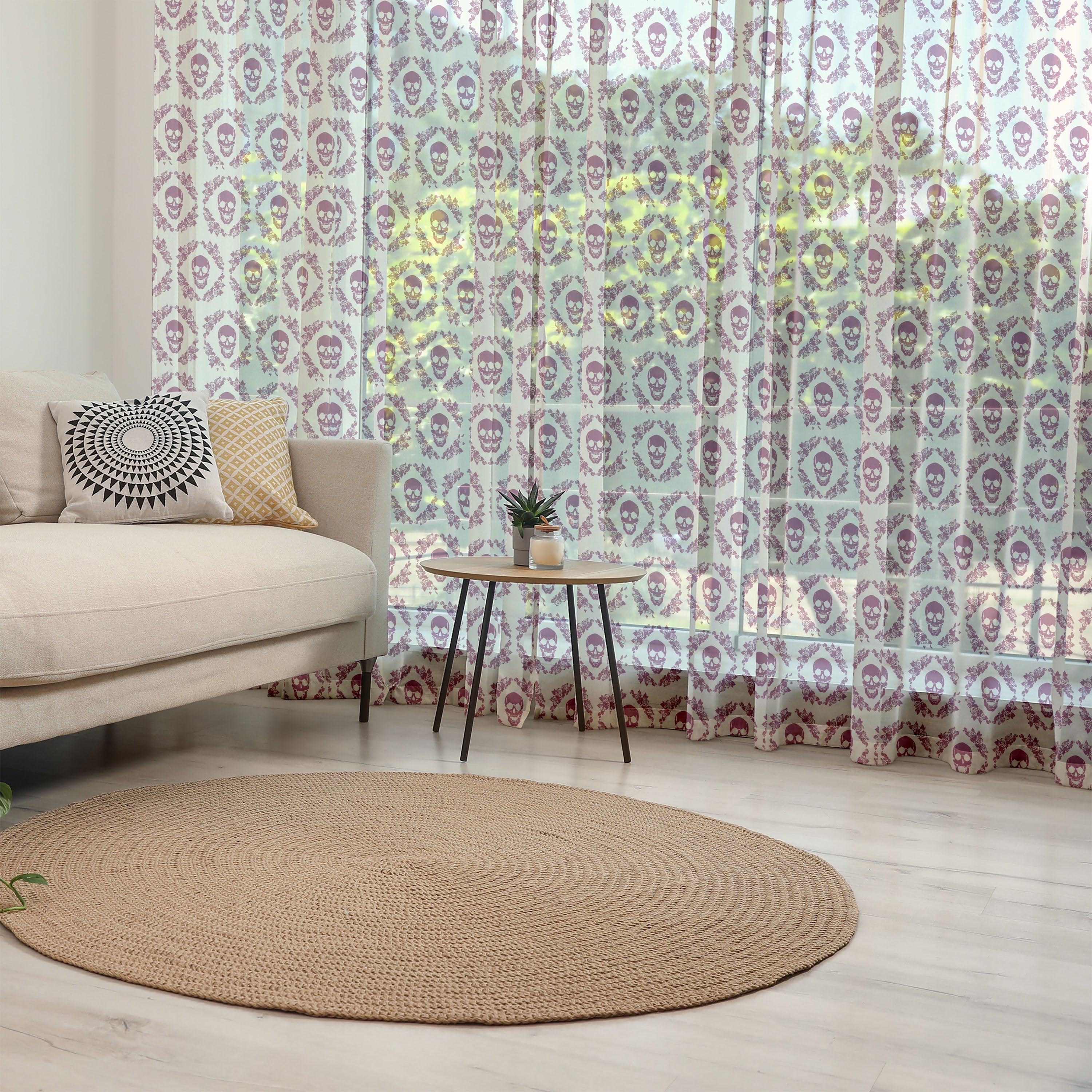 Sugar Skull Tulle Curtains with Rod Pocket, Monochrome Style Calavera ...