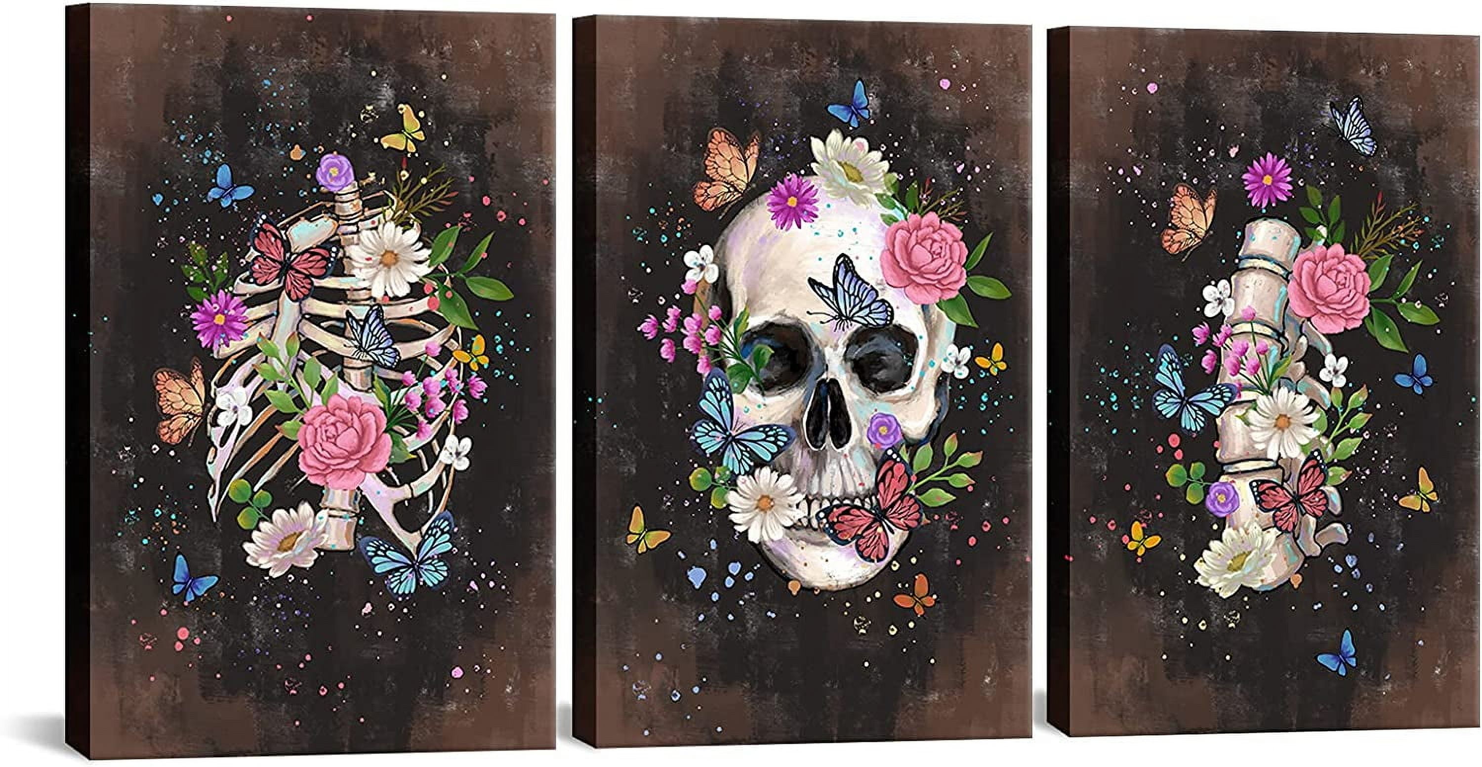 Sugar Skull Wall Art Canvas Skeleton Painting Prints Gothic Halloween ...