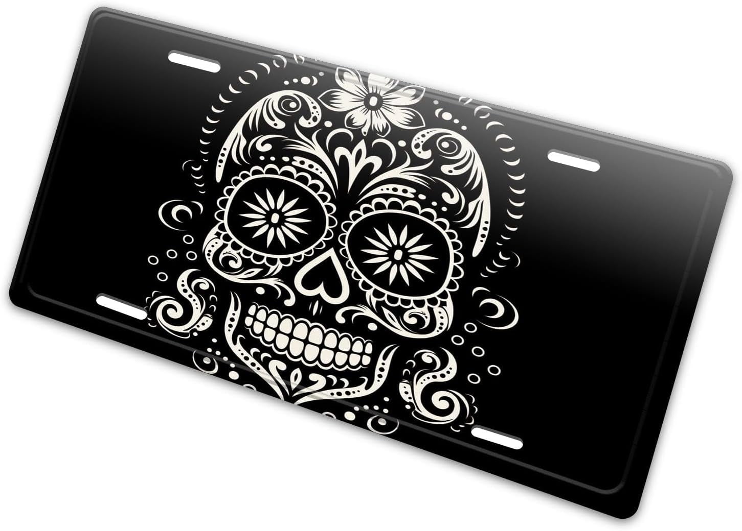 Sugar Skull with Middle Finger Black Art License Plate Cover - Artistic ...