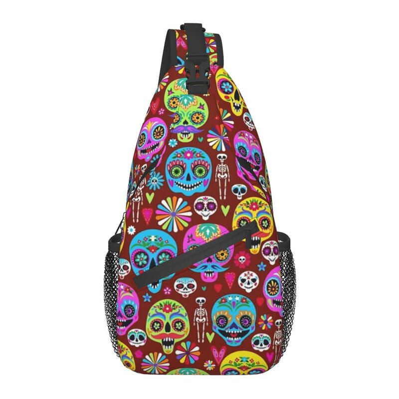 Sugar Skulls Sling Chest Bag Customized Day Of The Dead Shoulder ...