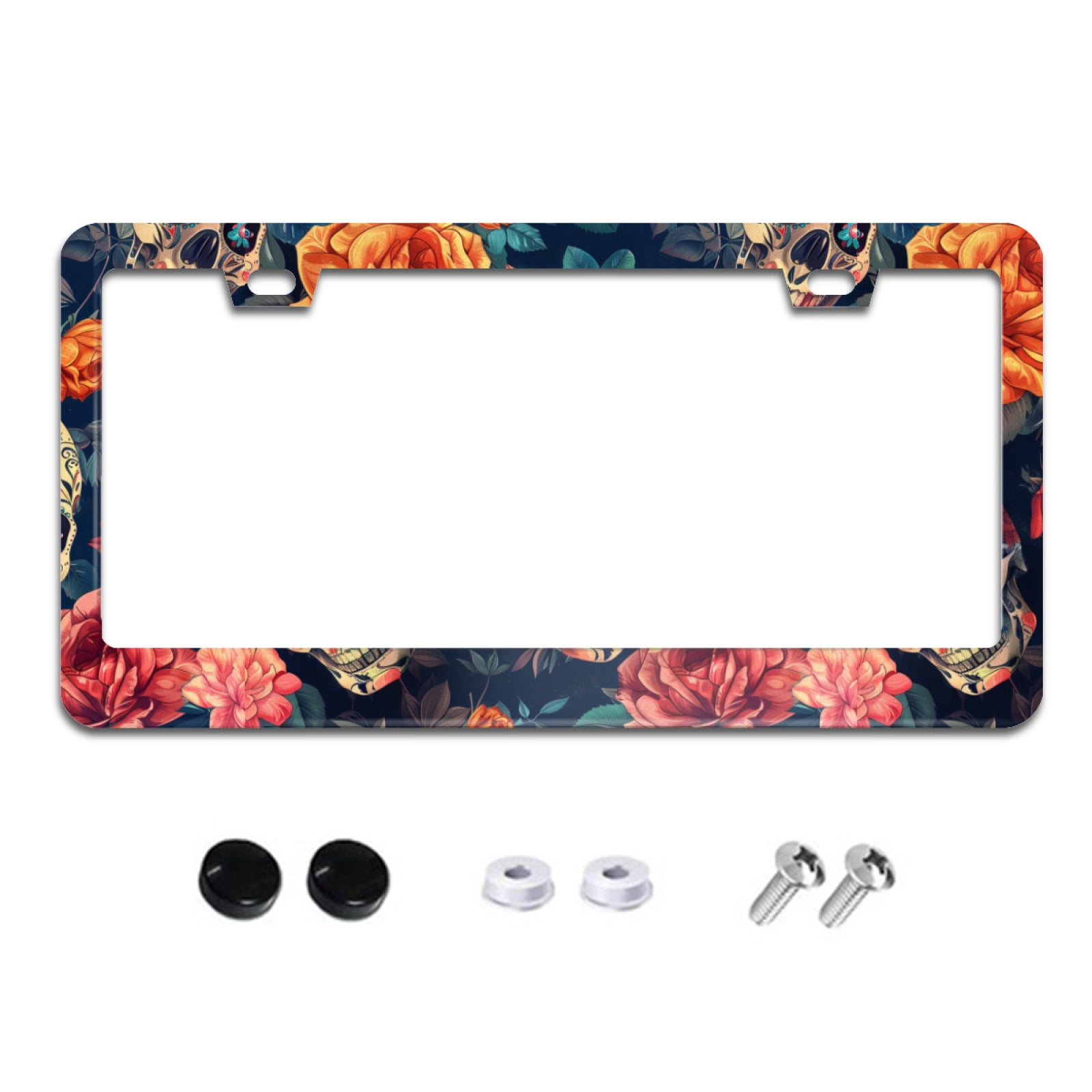 Sugar Skulls with Floral License Plate Frames for Women Men Car Plate ...