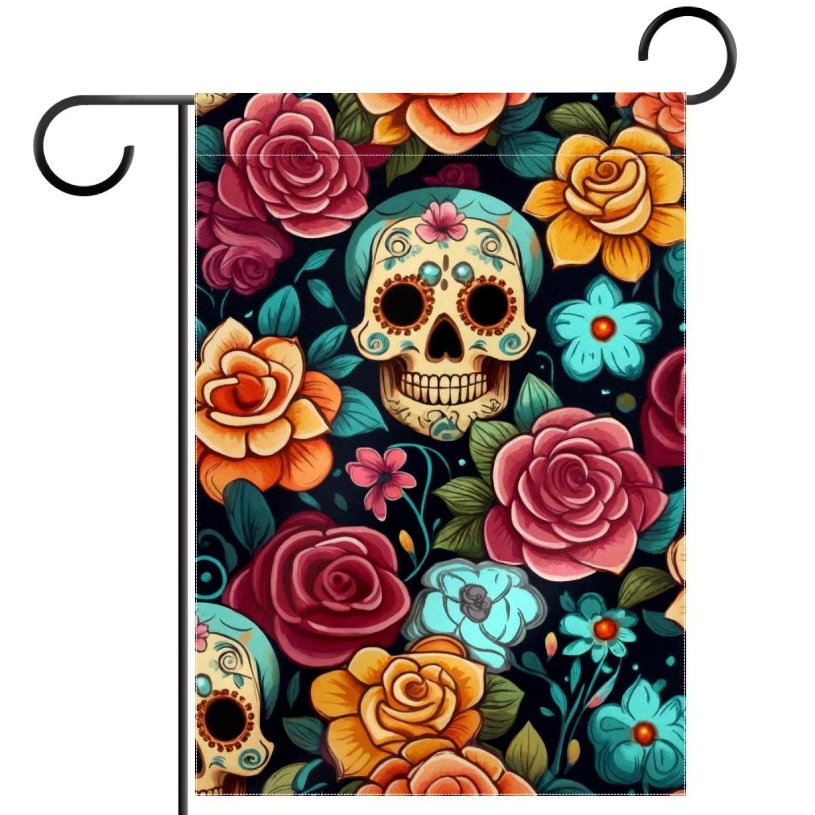 Sugar Skulls with Flowers Seamless Welcome Garden Flags, 12 x 18 Inch ...
