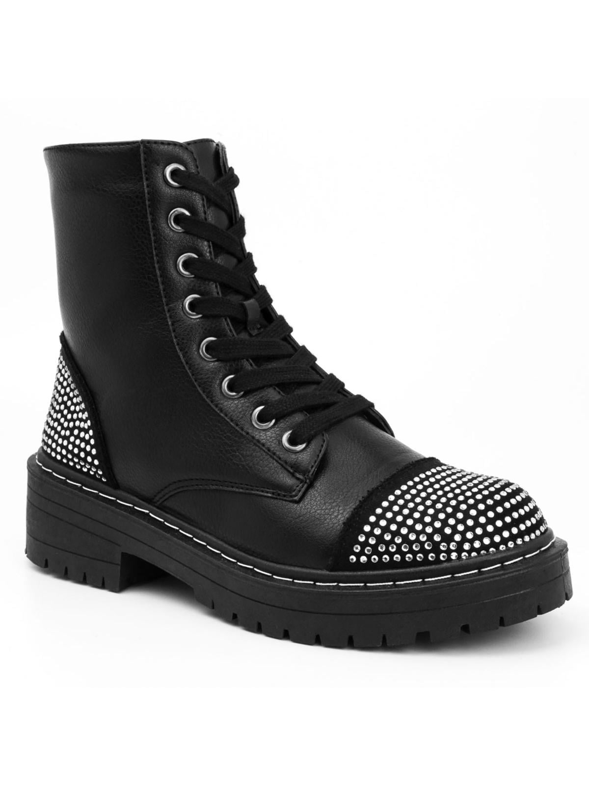 Sugar Womens Kalina Rhinestone Zip Up Combat & Lace-up Boots - Walmart.com