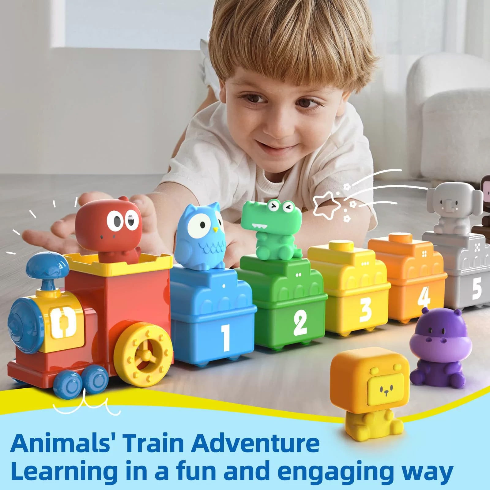 SugarBloom 10-Piece Car Set with Locomotive & Farm Animal Puppet Puzzle ...
