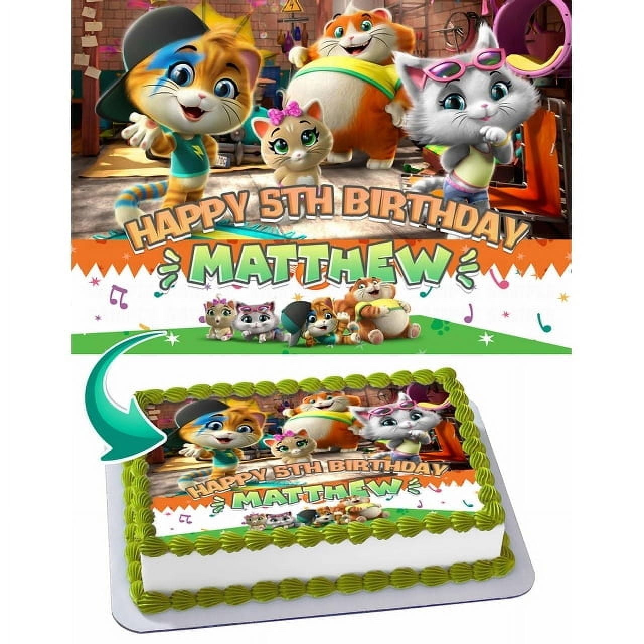SugarMeLicious 44 Cats Edible Cake Topper, Personalized 1/4 Sheet ...
