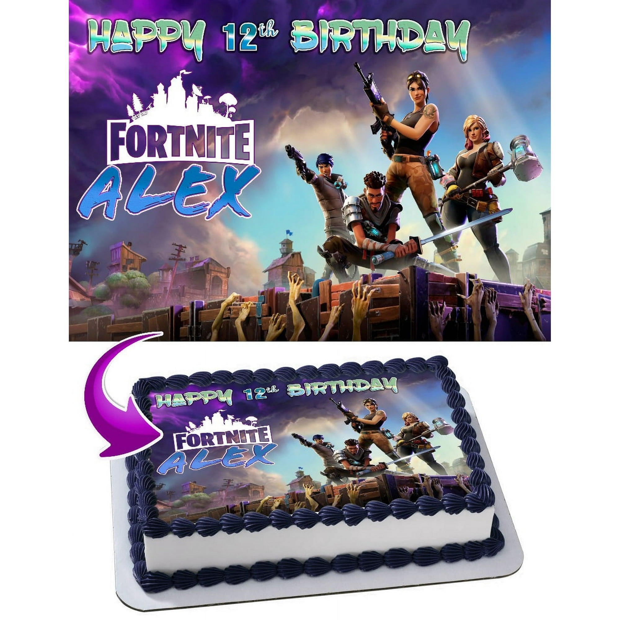 SugarMeLicious Fortnite Save the World Edible Cake Image Topper, Personalized 1/4 Sheet Birthday ...