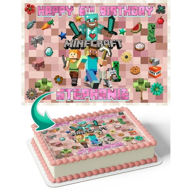 SugarMeLicious Pink Minecraft Edible Cake Topper Image for 1/4 Sheet ...