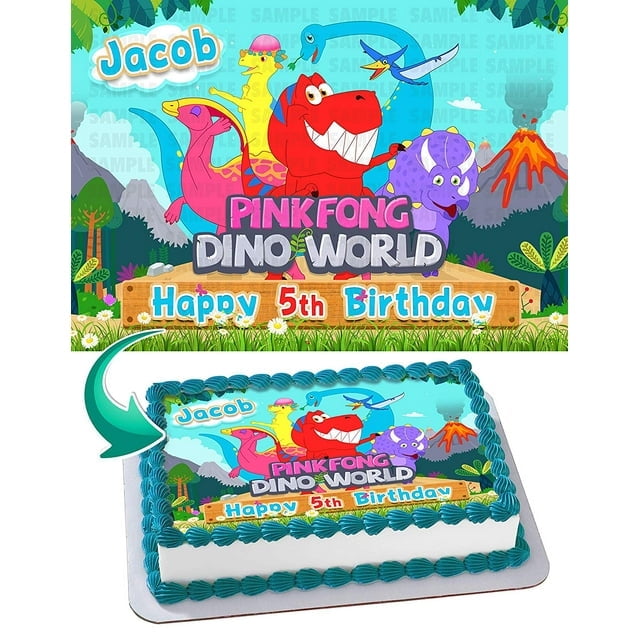 SugarMeLicious PinkFong Dino World Cake Image Topper, Personalized 1/4 ...