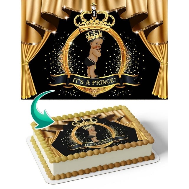 SugarMeLicious Royal Black Gold It’s a Prince Edible Cake Topper Image ...