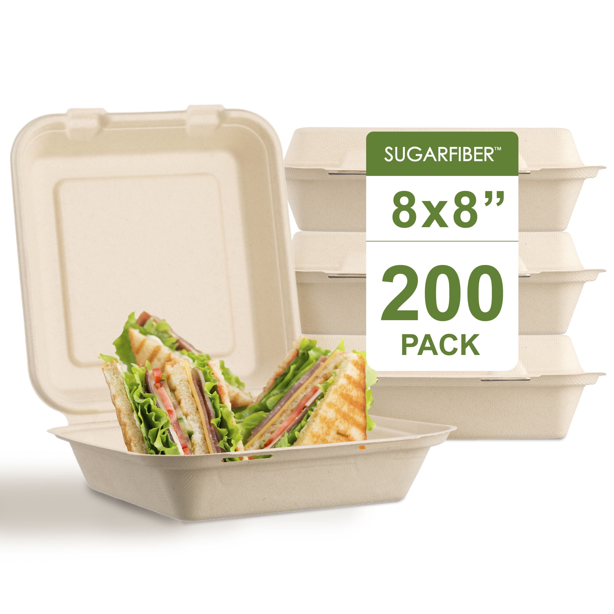 Sugarfiber 8x8" Compostable Rectangular Hinged Container, Single ...