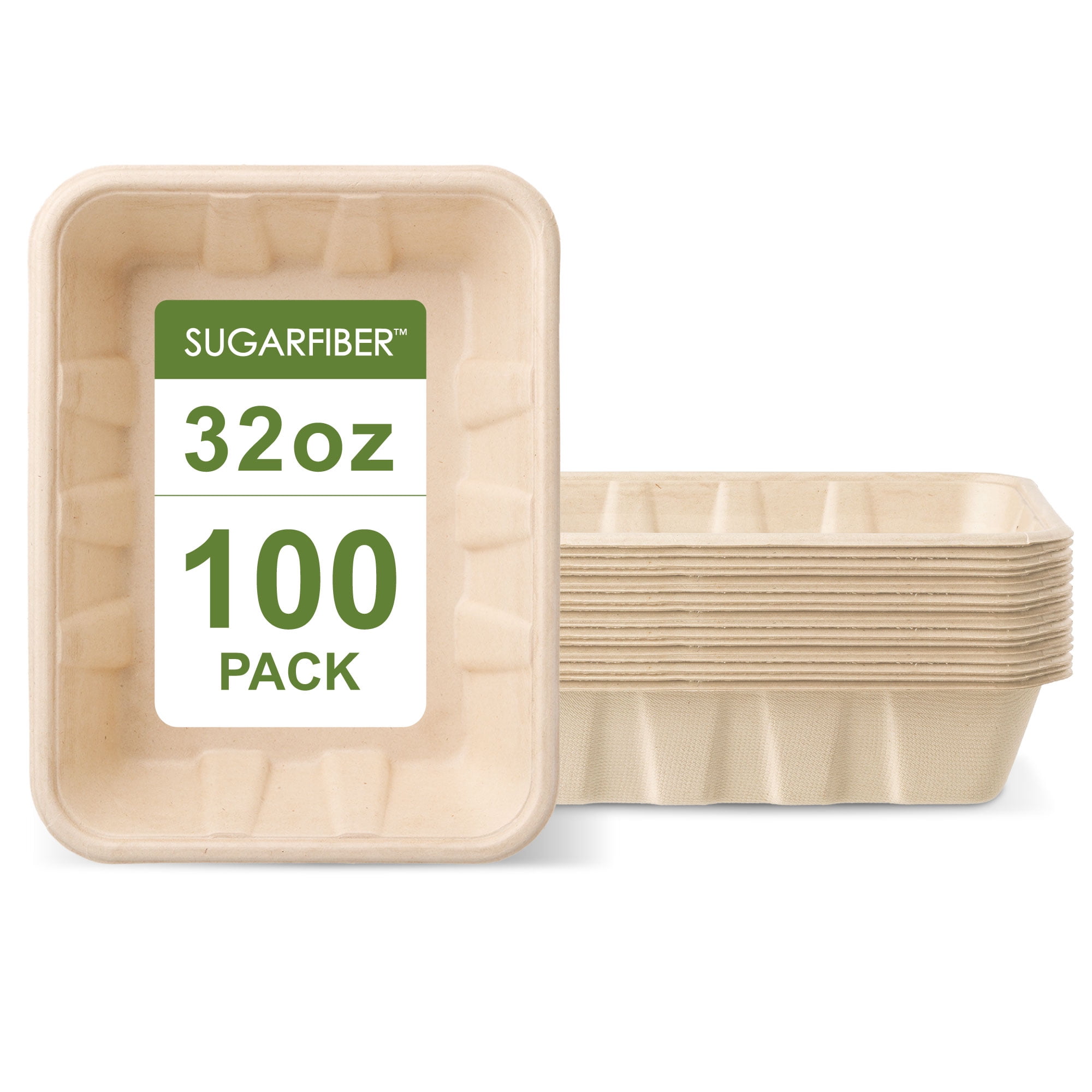 Sugarfiber Disposable 32 oz Compostable Eco Friendly Rectangular Food ...