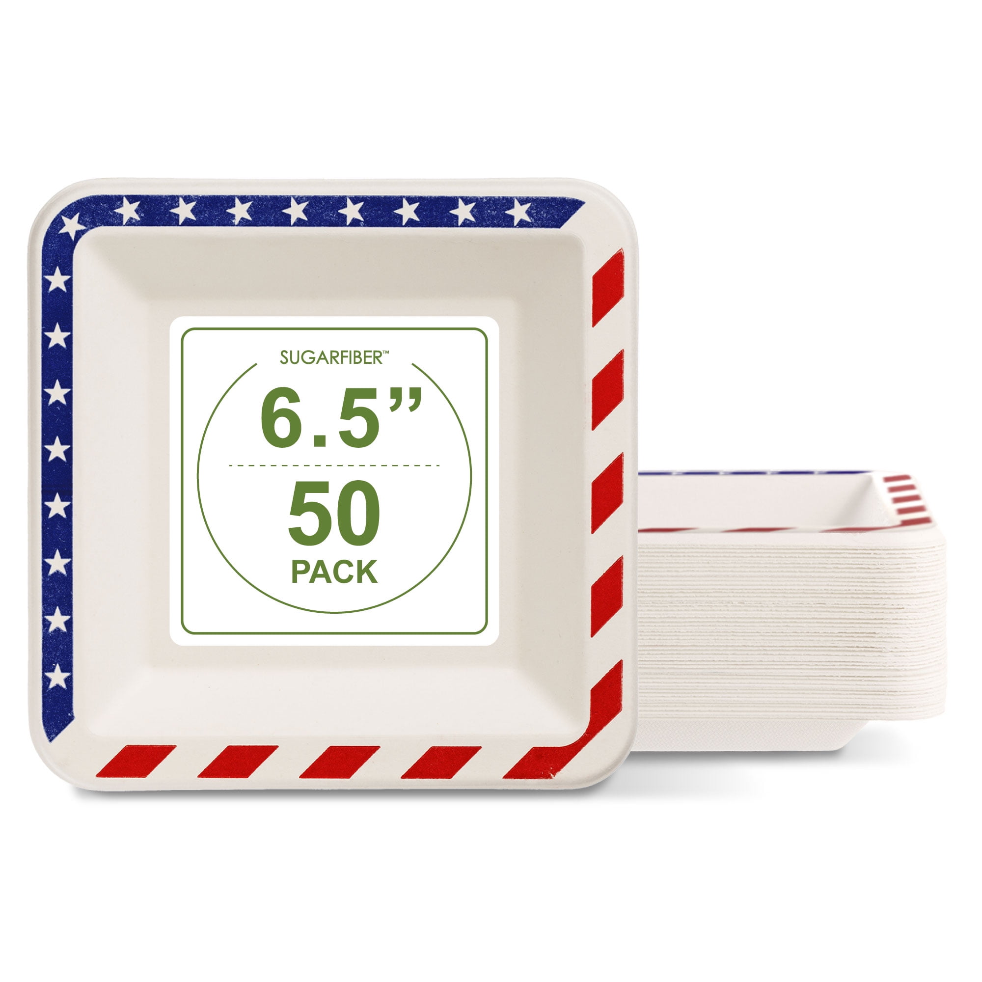 Sugarfiber Disposable 6.5 inch Compostable American Flag Square Paper ...