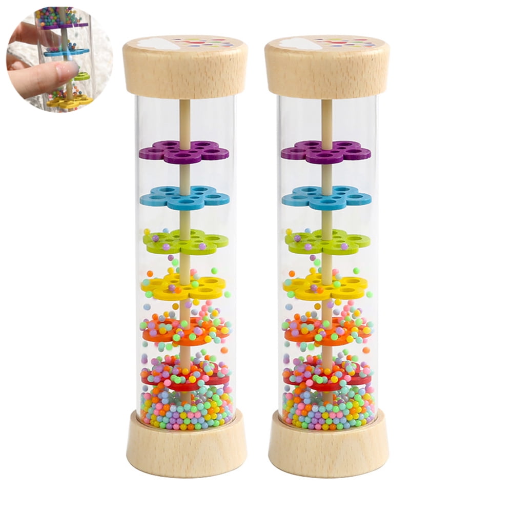 Sugarty 2 Pack Wood Rain Maker with Metal Balls Fun Musical Educational ...