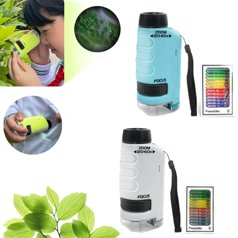 Sugarty Mini Pocket Microscope with Specimen Slides LED Light 60-120x ...