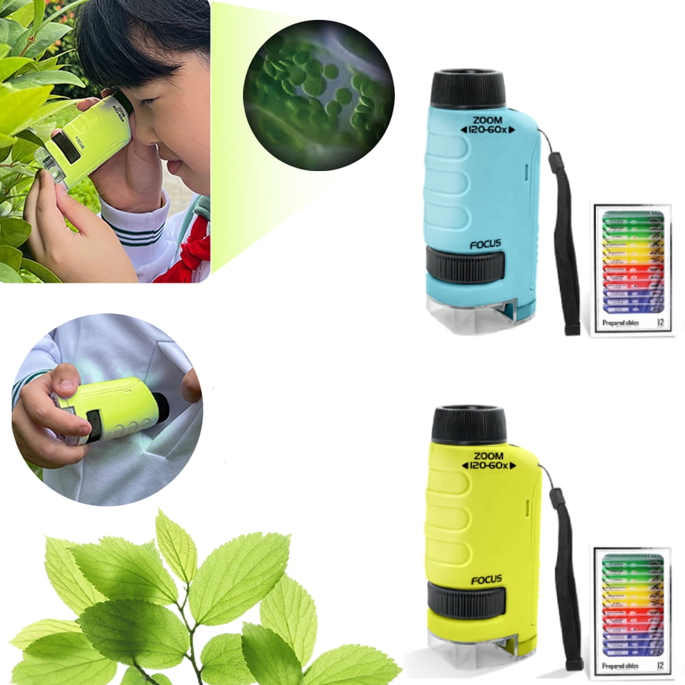 Sugarty Mini Pocket Microscope with Specimen Slides LED Light 60-120x ...