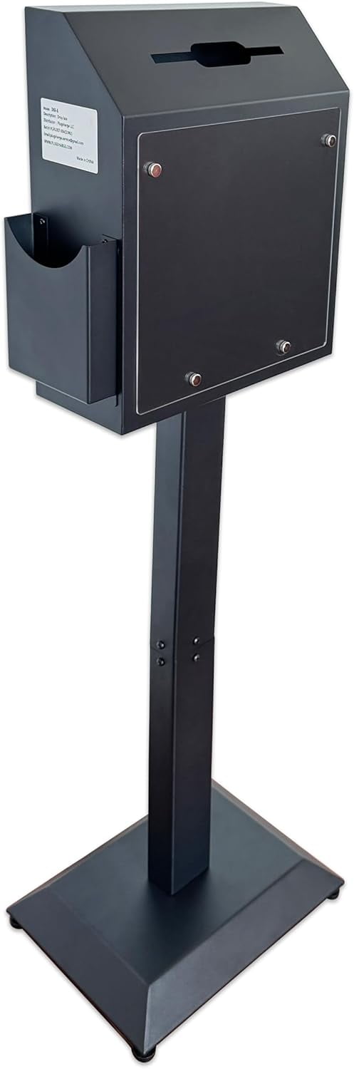 Suggestion Box with Stand, Floor Standing Offering Box, Metal Locking Ballot Collection Safe Box ...