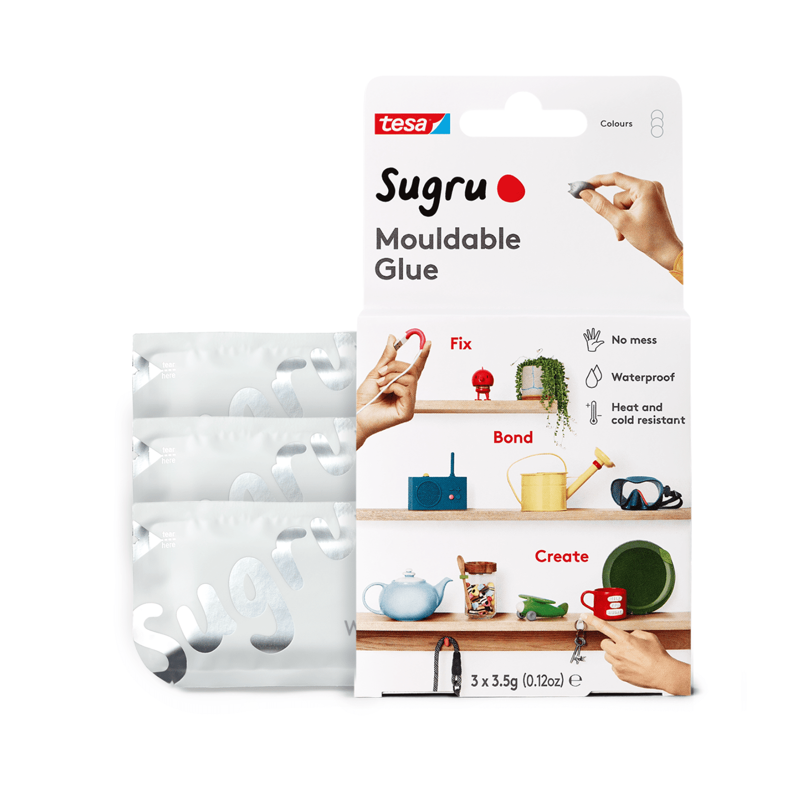 Sugru Moldable Multi-Purpose Glue, Flexible Silicone, White, 3 Pieces ...