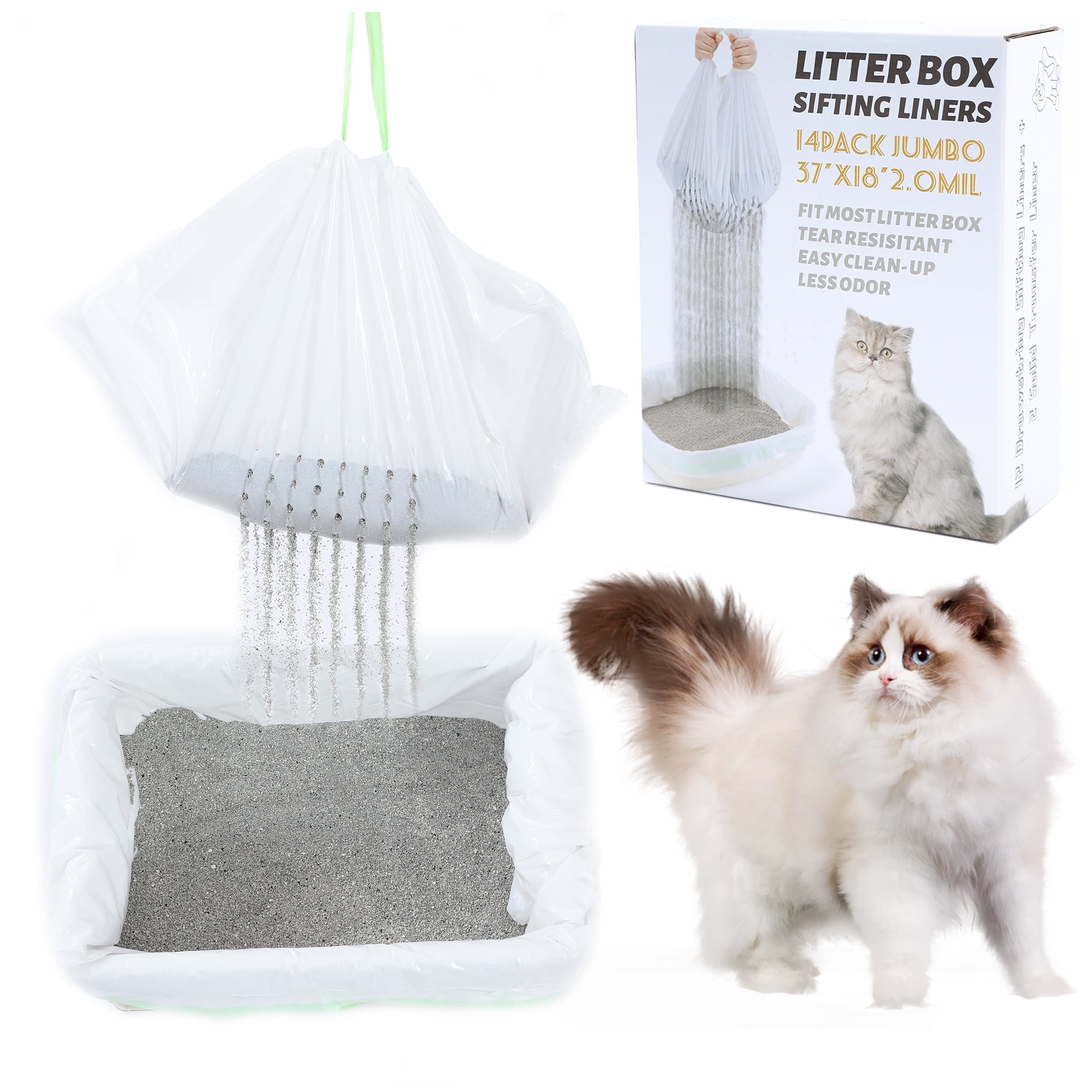 Suhaco 14 Count Cat Litter Box Liners Drawstring No Scooping Litter ...