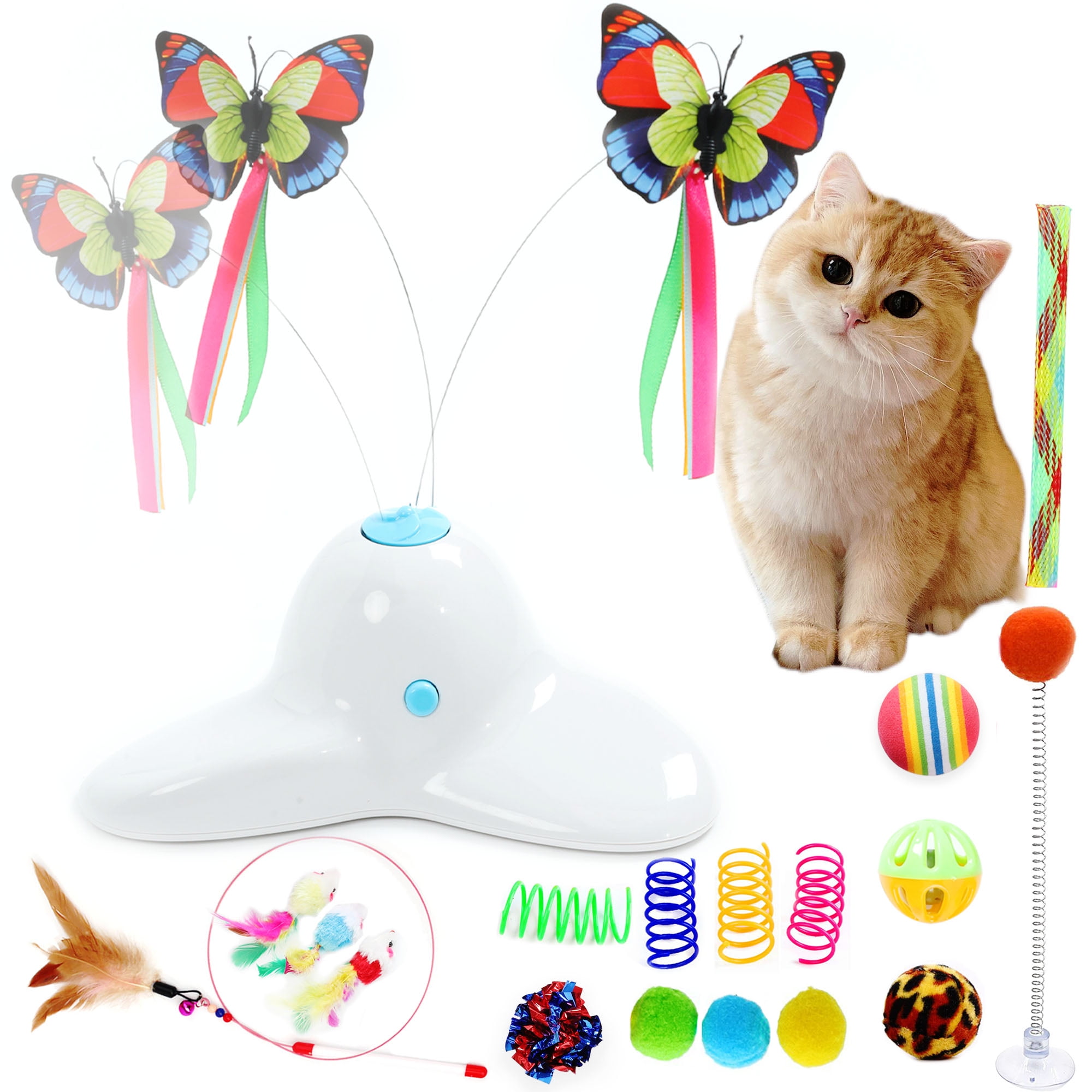 Suhaco 18 Pack Cat Toy Set Interactive Butterfly Kitty Toy for Indoor ...