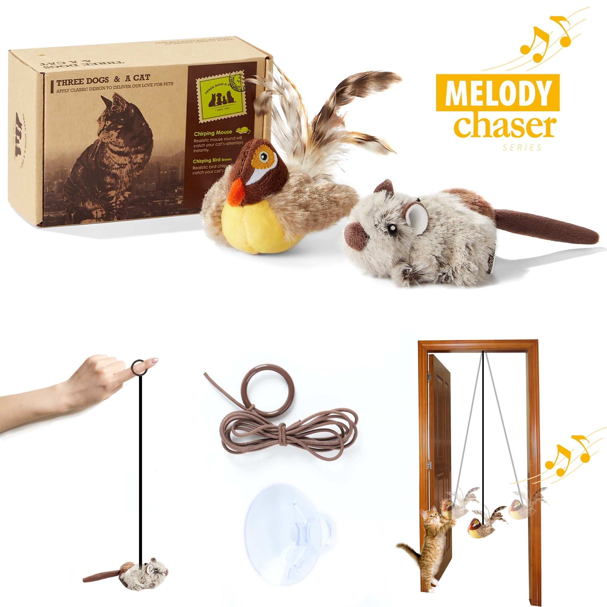 Suhaco Interactive Cat Toys, Squeaky Mice & Chirping Bird Set, Relieve ...