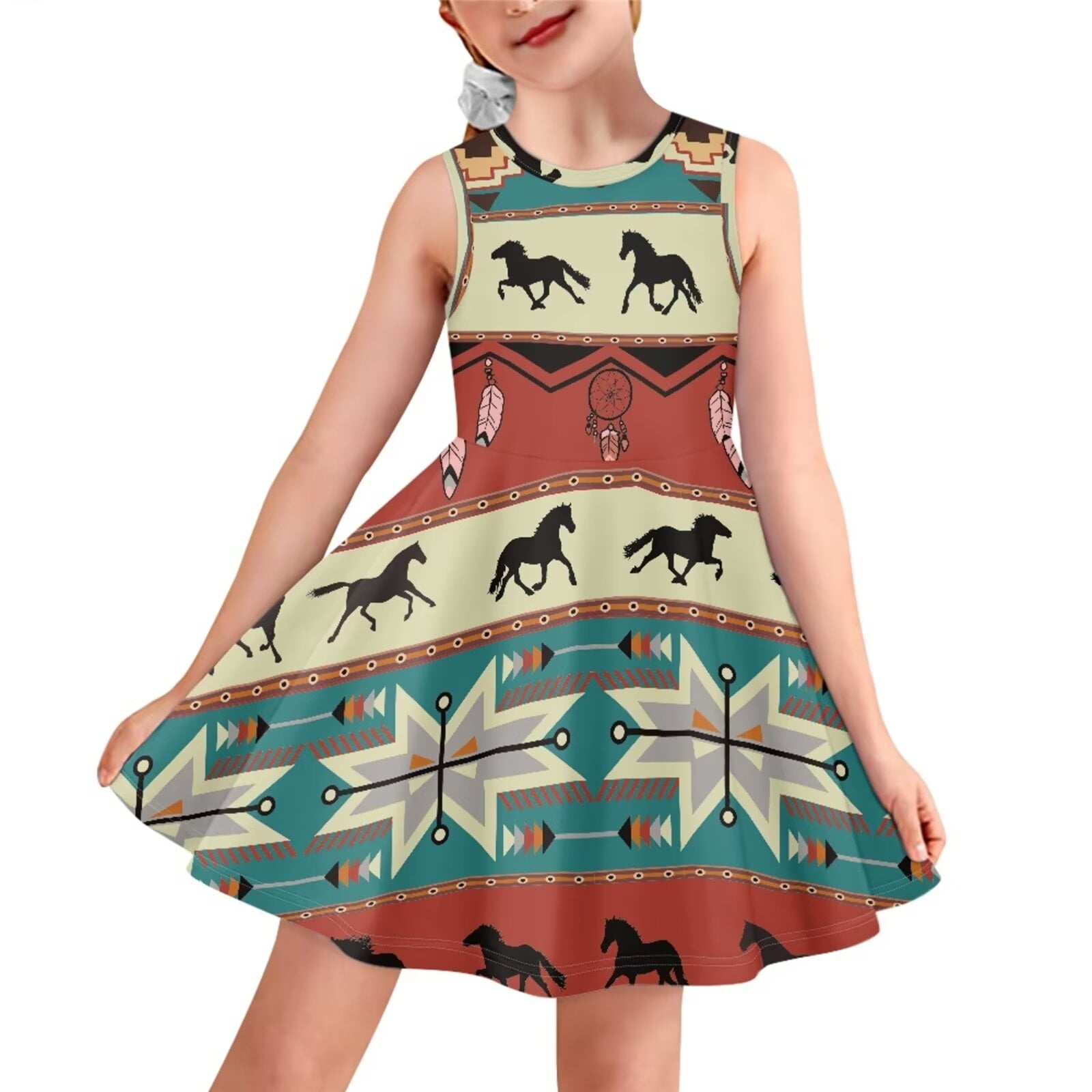 Suhoaziia Aztec Western Horse Skater Dress Toddler Girl Little Girls ...