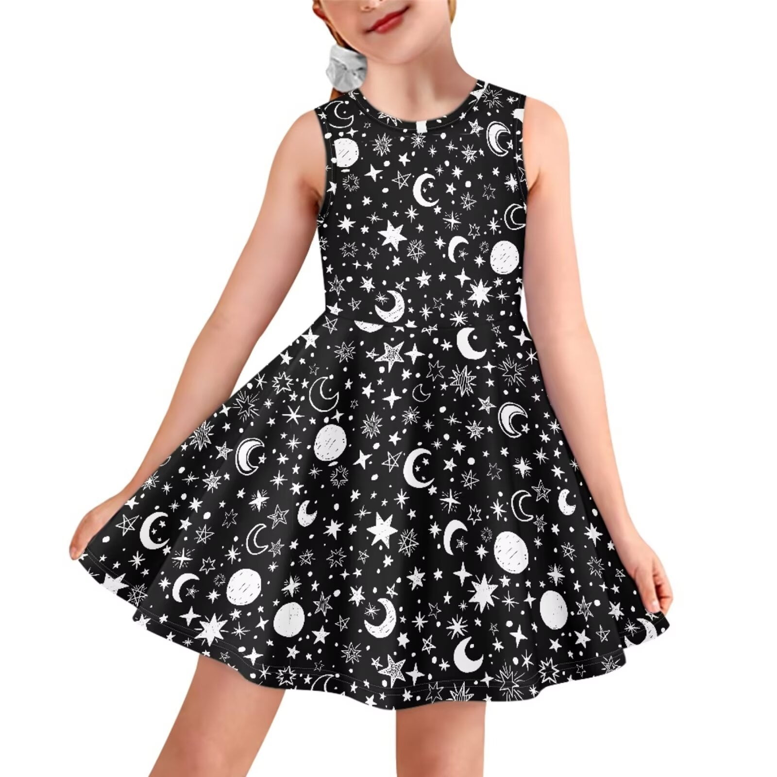 Suhoaziia Baby Girl Twirl Dress Bodysuit Star Moon Adorable Crew Neck ...