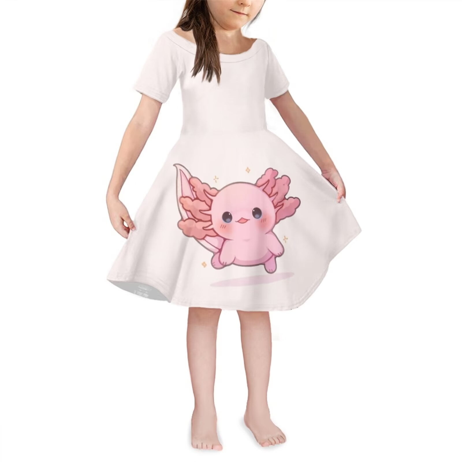 Suhoaziia Cartoon Axolotl Skater Dress for Girls Minimalism Lightweight ...