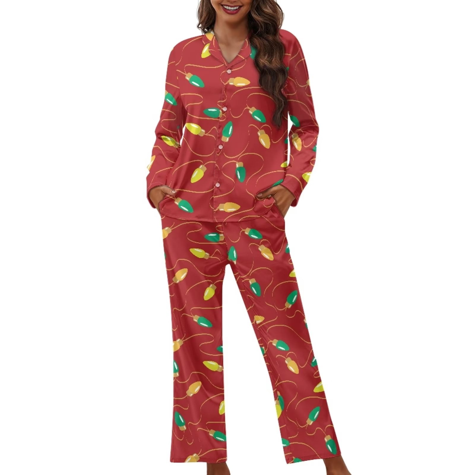 Suhoaziia Christmas Lights Women Nightwear Pajama Sets Aesthetic Comfy ...
