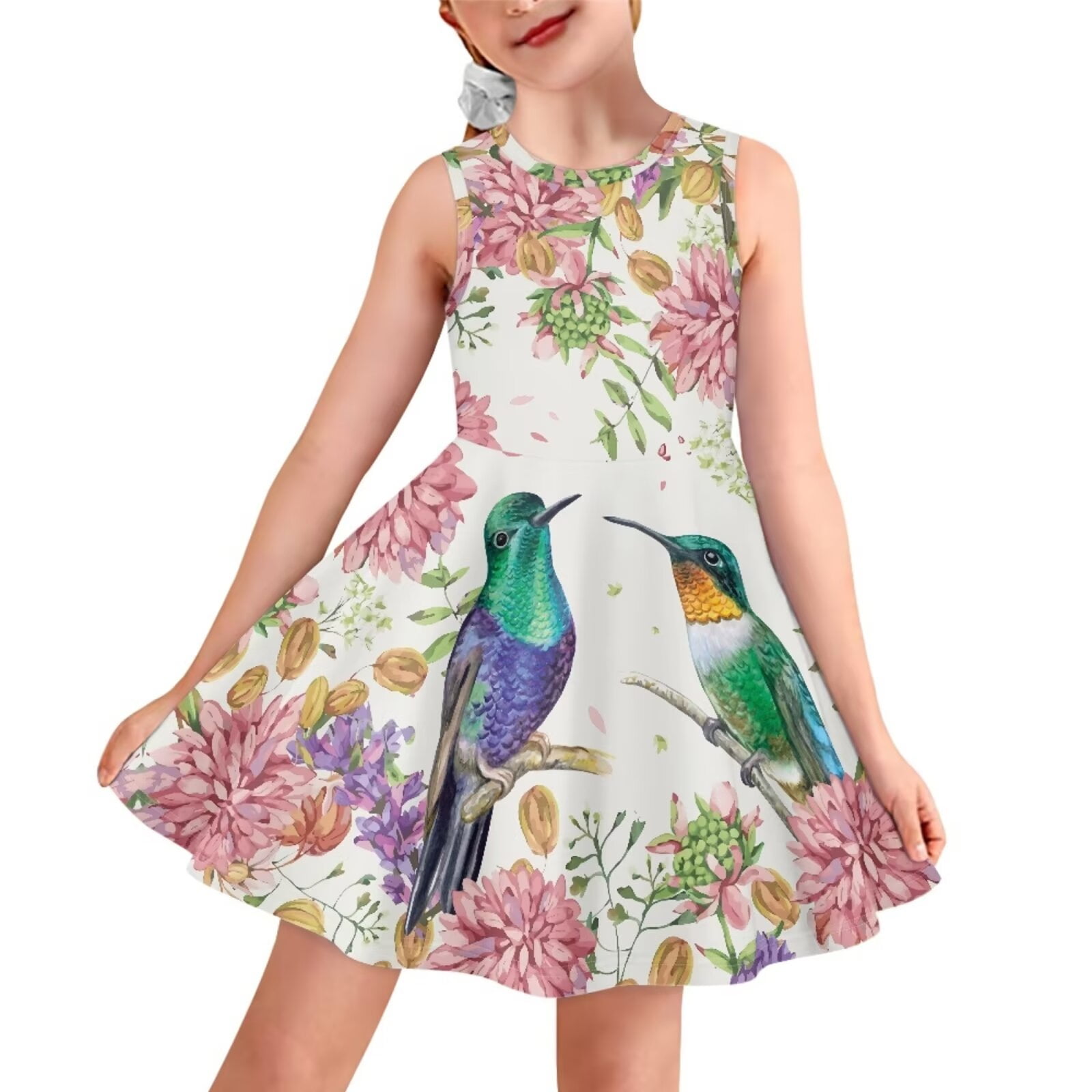 Suhoaziia Floral Hummingbird Princess Dresses for Toddlers Swing Skater ...