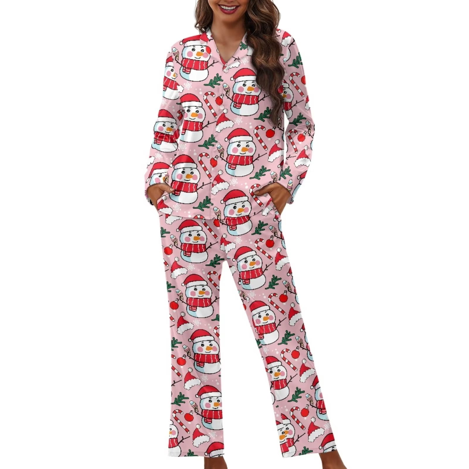 Suhoaziia Holiday Pajamas for Women Comfortable Cozy Up Button-Down ...