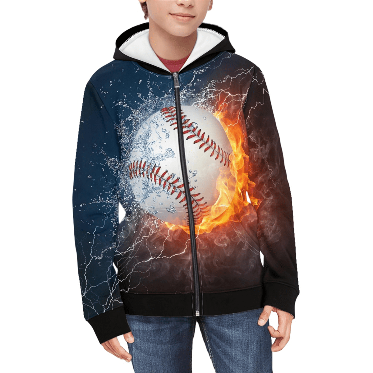 Suhoaziia Hoodies Zipper for Boys Baseball Flame Active Tracksuit ...