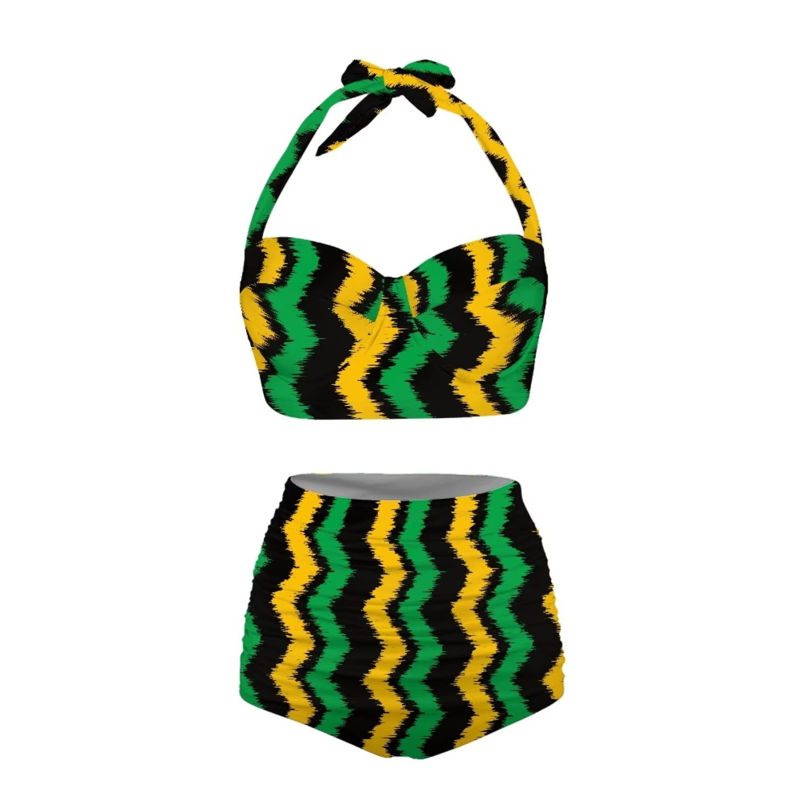 Suhoaziia Jamaica Flag Women Bikinis Two Piece Set Crisscross Lace Up