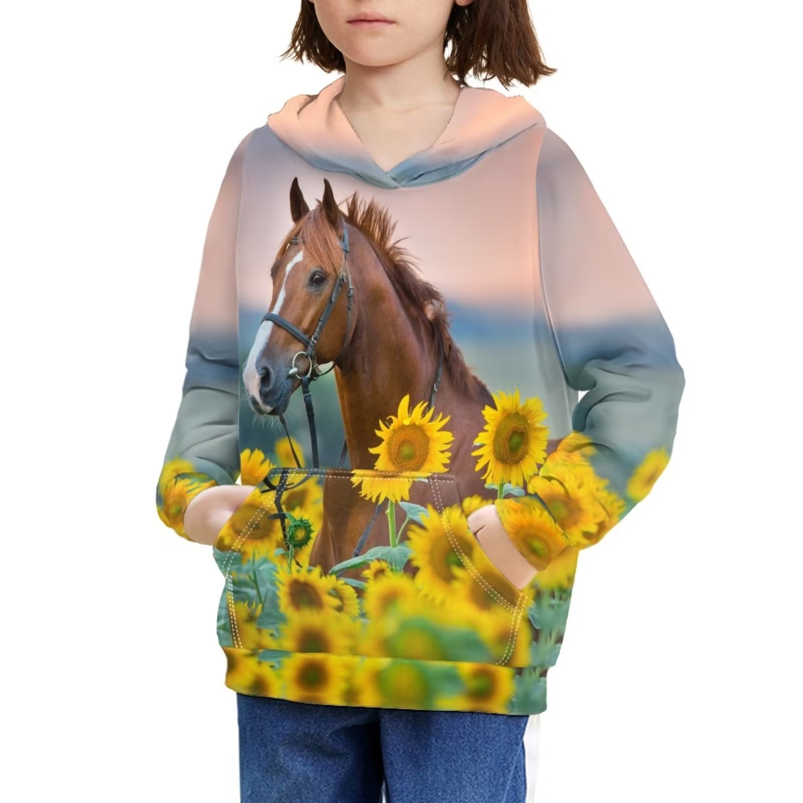 Suhoaziia Kids Hoodies for Girls 11-13 Novelty Sunflower Horse Print ...