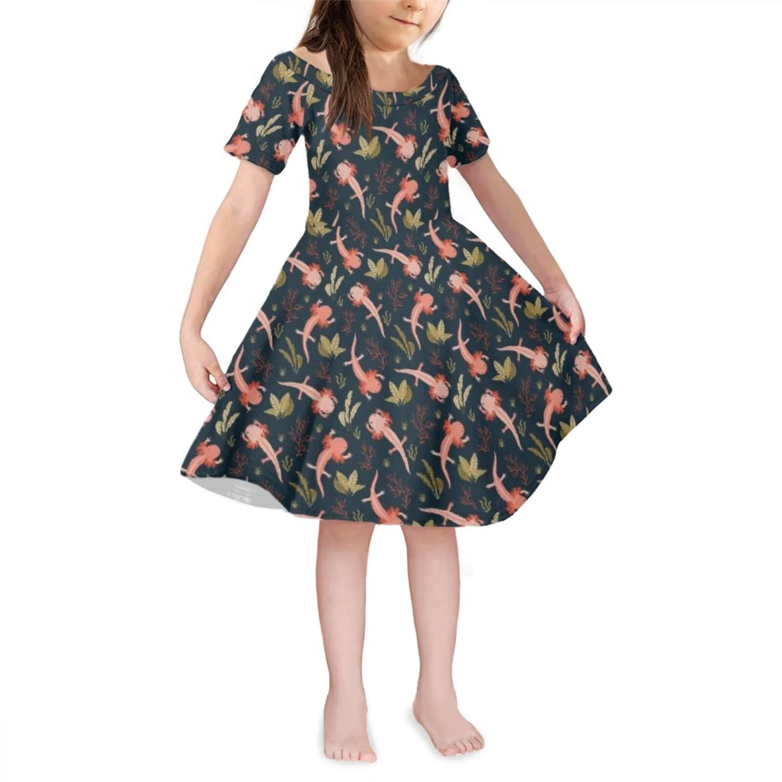 Suhoaziia Leaves Axolotl Twirly Dresses for Toddlers Lightweight Skin ...