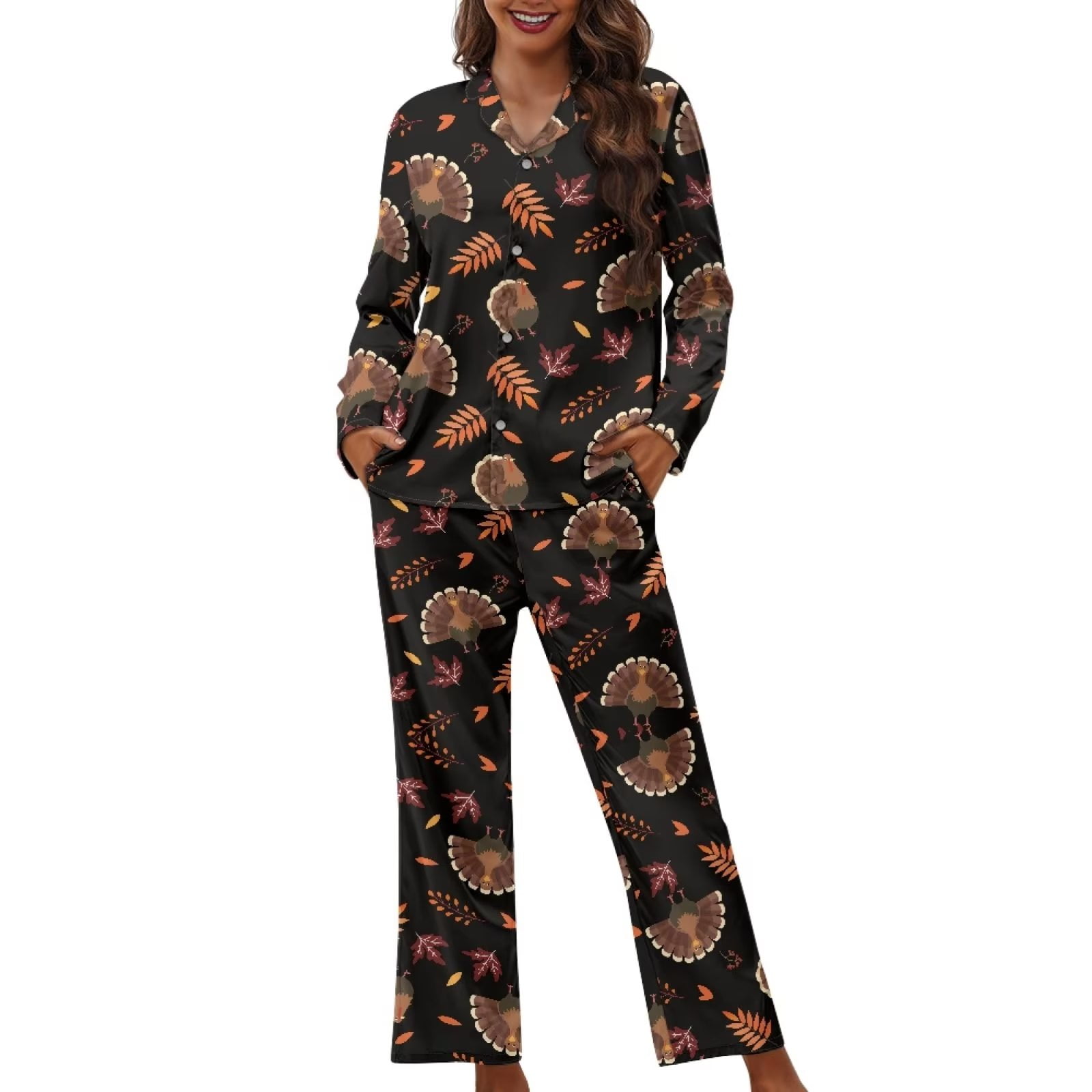 Suhoaziia Maple leaves Turkey Women Nightwear Pajama Sets Softness ...