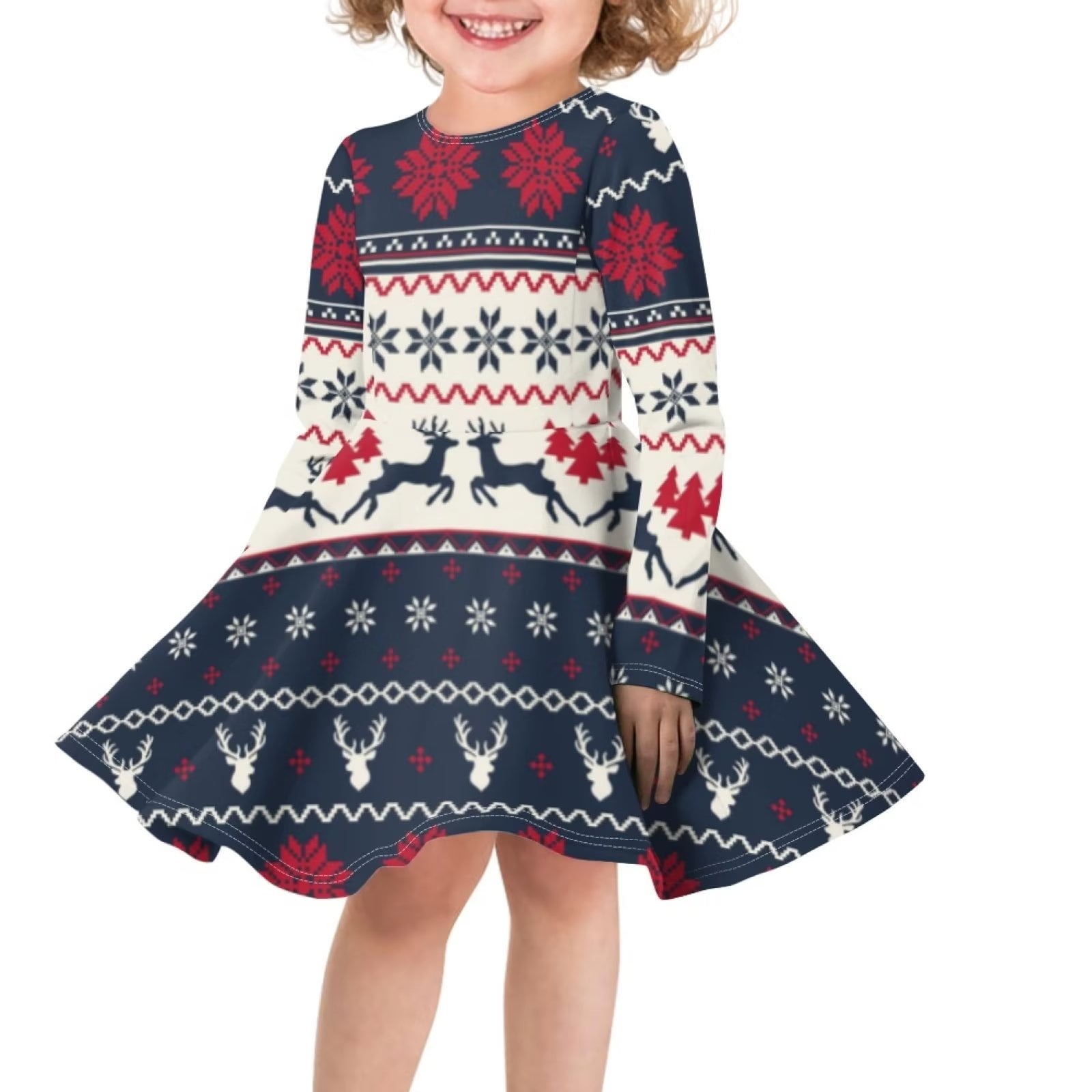 Suhoaziia Pageant Dress for Girls Xmas Aztec Snowflake Deer Print ...