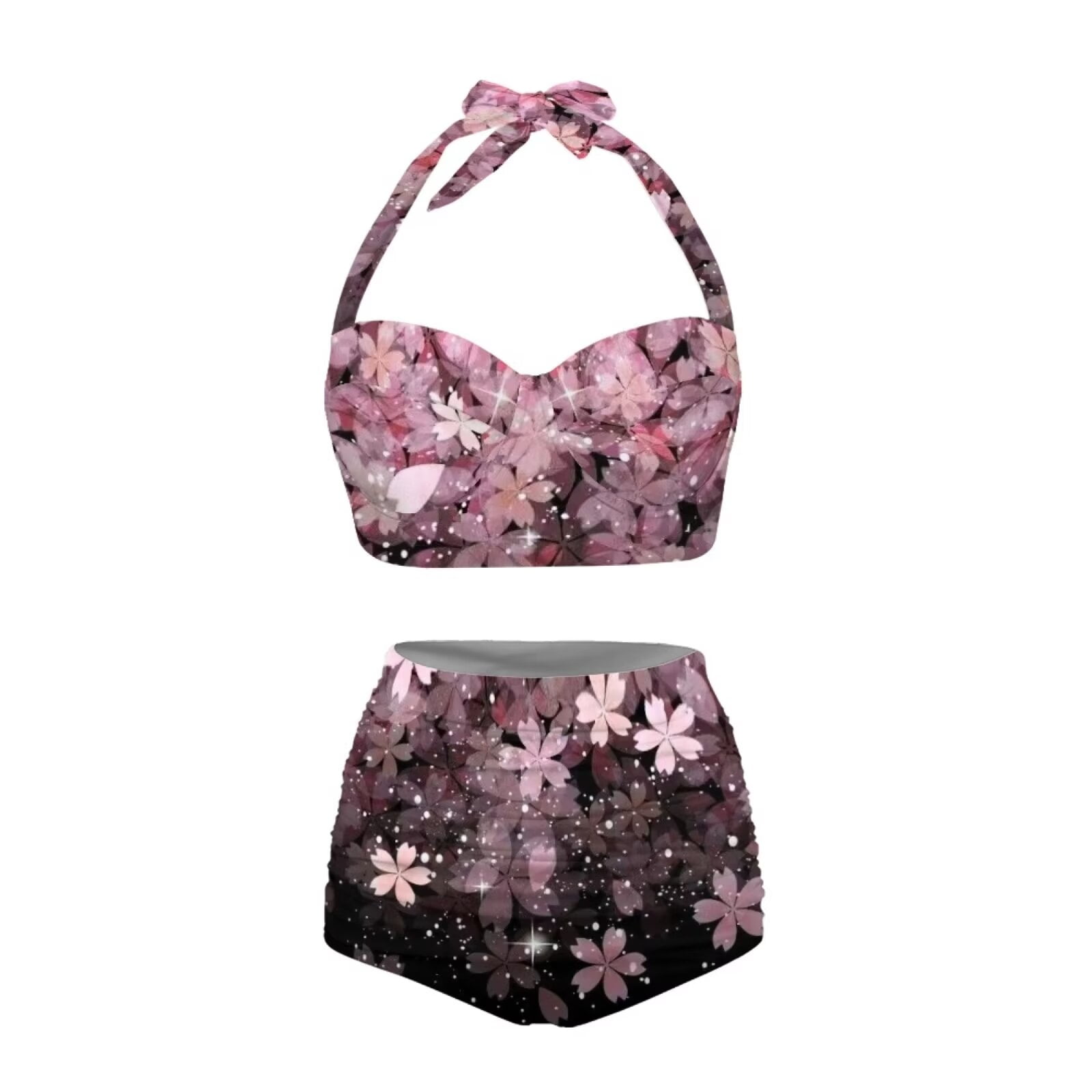 Suhoaziia Pink Cherry Blossoms Swimsuit Women Tankinis Sporty Sexy Sets String Sexy Bathing Suit ...